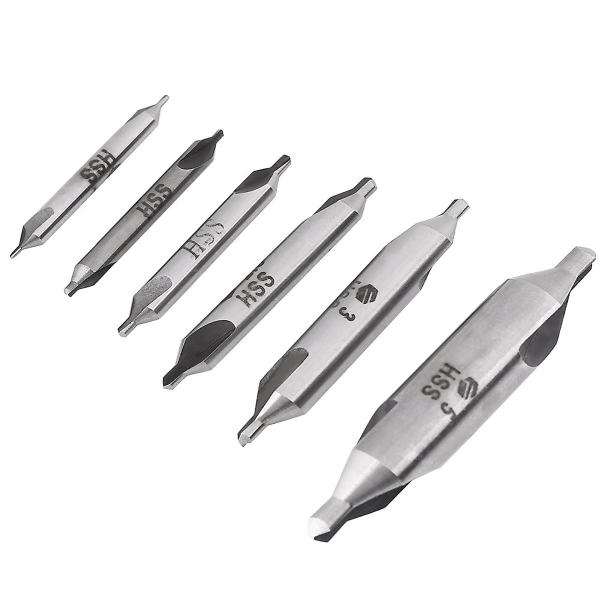 6pcs 1/1.5/2/2.5/3/5mm 60 Degree Triton Stainless HSS Center Drill Bit Set Lathe Mill Combined Centre Drill Countersink for Metal