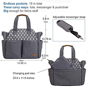 Lekebaby Diaper Bag Tote Large Mommy Bag for Hospital, Baby Bags for Mom Travel Diaper Tote Messenger Purse, Grey, Arrow Print
