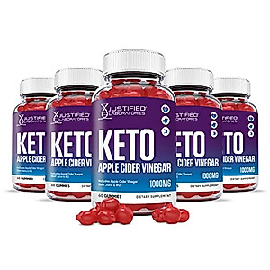 Justified Laboratories (5 Pack) Keto Apple Cider Vinegar Gummies 1000MG ACV Made from The Mother with Pomegranate Juice Beet Root B12 300 Gummys