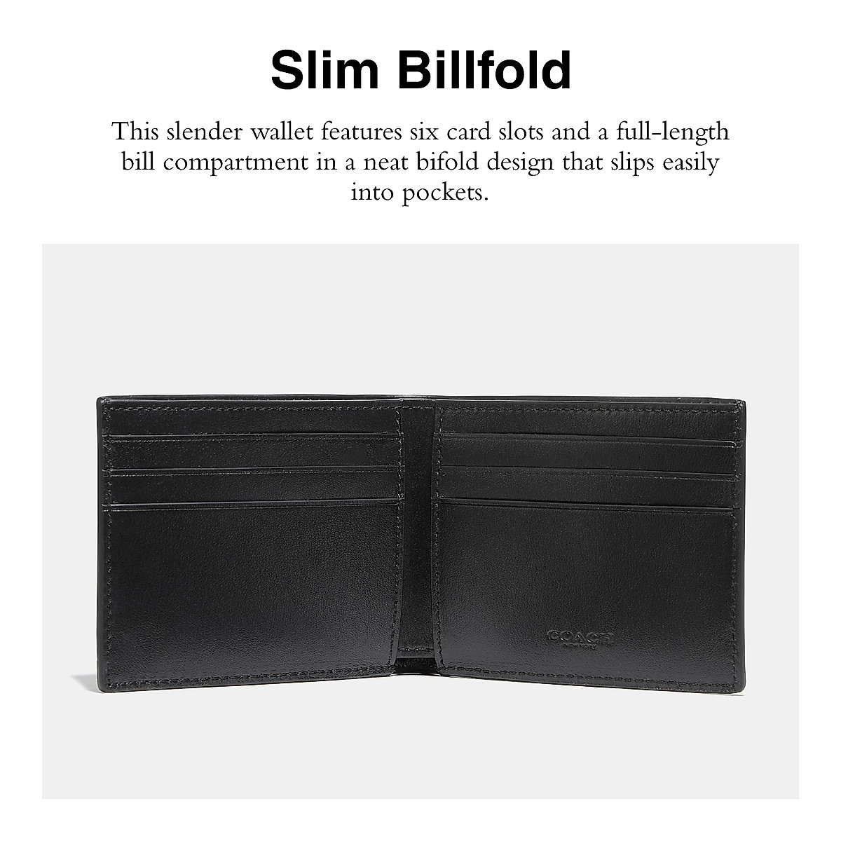 Coach Slim Billfold in Signature, Charcoal/Black, One Size
