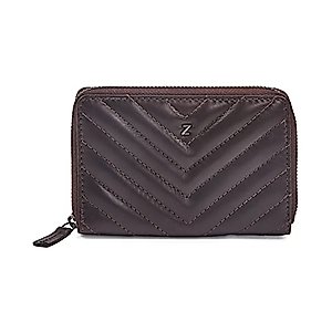 Zinda Genuine Leathers Women’s Wallet Mini Purse Zip Around RFID Protection Quilted (Brown)