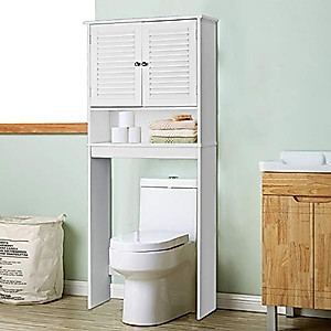 Giantex Over-The-Toilet Storage Cabinet, Freestanding Toilet Rack with 2-Door Cabinet, Adjustable Shelf, Bathroom Space Saver, Storage Organizer for Bathroom, Washroom, Laundry Room, White