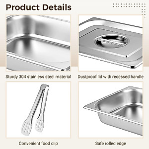 3 Pack Hotel Pans Half Size 2.5 inch Deep, Steam Table Pan with Lid and Tong, Stainless Steel Anti Jam Steam Table Pans, Commercial Catering Food Pan