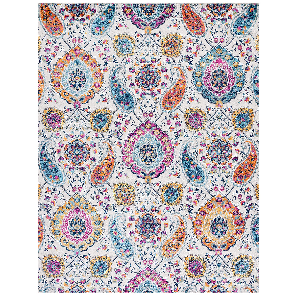 SAFAVIEH Madison Collection Area Rug - 8' x 10', Cream & Multi, Boho Chic Glam Paisley Design, Non-Shedding & Easy Care, Ideal for High Traffic Areas in Living Room, Bedroom (MAD600B)