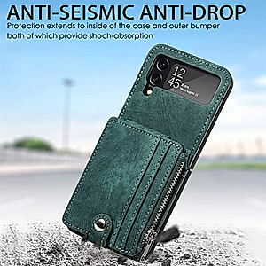 Detachable Retro Leather Zipper Wallet Folding Case for Samsung Galaxy Z Flip 4 5G Flip4 Flip3 2 in1 Cards Holder Phone Cover,Black,for Samsung Z Flip 3