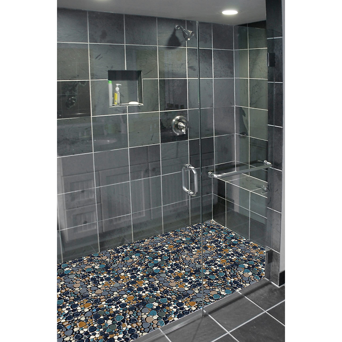 Parrotile Pebble Tile for Shower Floor Aqua Cobalt Blue Mosaic Backsplash Tiles (5 Sheets)