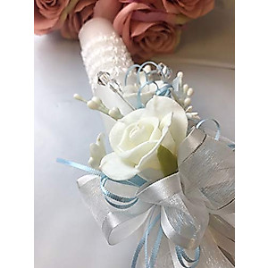 OOKi- Baptism Candle Flowers Crystals Cross lace and Ribbon Favor,Christening,Blessing Day,Communion Candle,Christening Ceremony Candle (Blue)