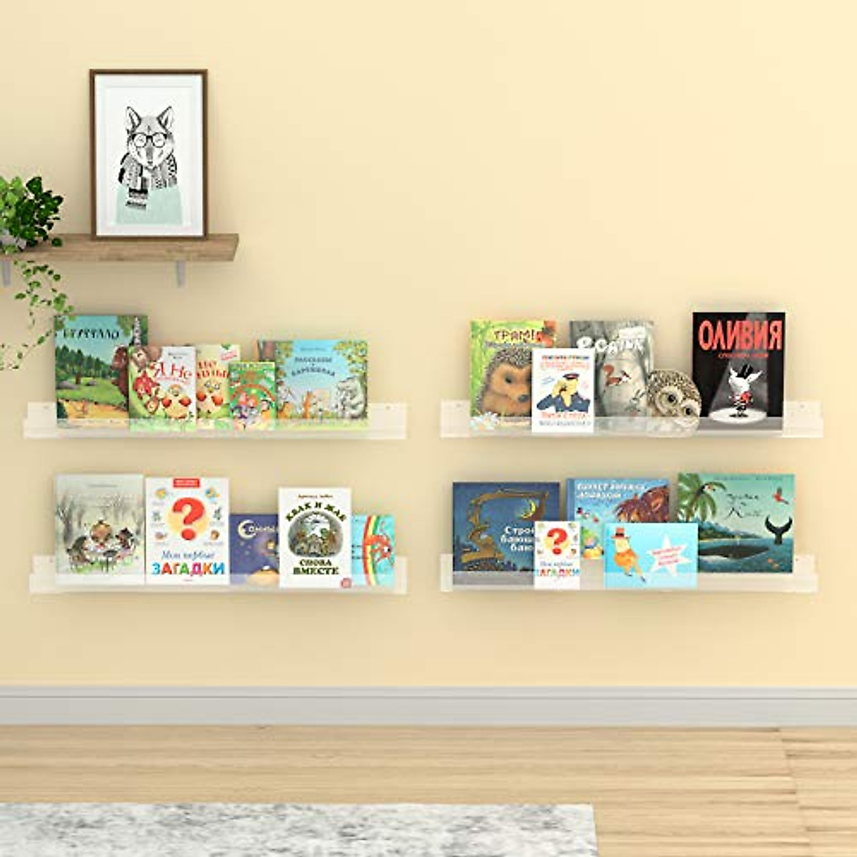 NIUBEE Kids Acrylic Floating Bookshelf 36 Inch,Clear Invisible Wall Bookshelves Ledge Book Shelf,50% Thicker with Free Screwdriver