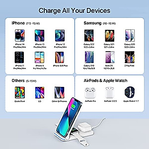 Wireless Charger, 3 in 1 Fast Charging Station, Folding Wireless Charger Stand for iPhone 14,13,12,11/Pro/Max/Mini/Plus, X,XR, XS/Max,SE, 8/Plus,Apple Watch 1-8,Airpods 3/2/Pro with 18W Adapter(White)