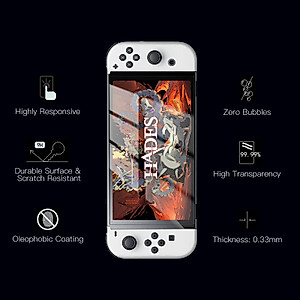 MAEXUS Switch OLED Screen Protector, Tempered Glass Screen Protector, Transparent HD Screen Protector for Nintendo Switch OLED, Anti-Fingerprint Bubble-Free (2 Pcs)