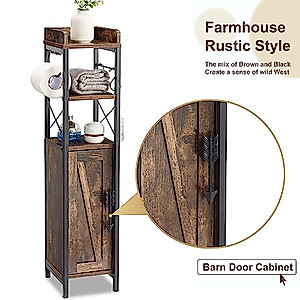 VECELO Small Bathroom Cabinet,Slim Toilet Paper Holder with Door & 2 Shelves, Upgraded Narrow Storage Organizer for Restroom Bathroom Tiny Space,Fenced Top Waterproof Coating, Rustic Brown