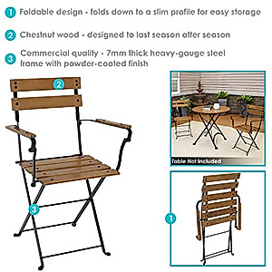 Sunnydaze Basic European Chestnut Wooden Folding Small Bistro Dining Armchair - Portable, Compact Side Chair - for Indoor or Outdoor Use - Patio, Deck, Balcony, Camping and Spare Seating - Set of 2