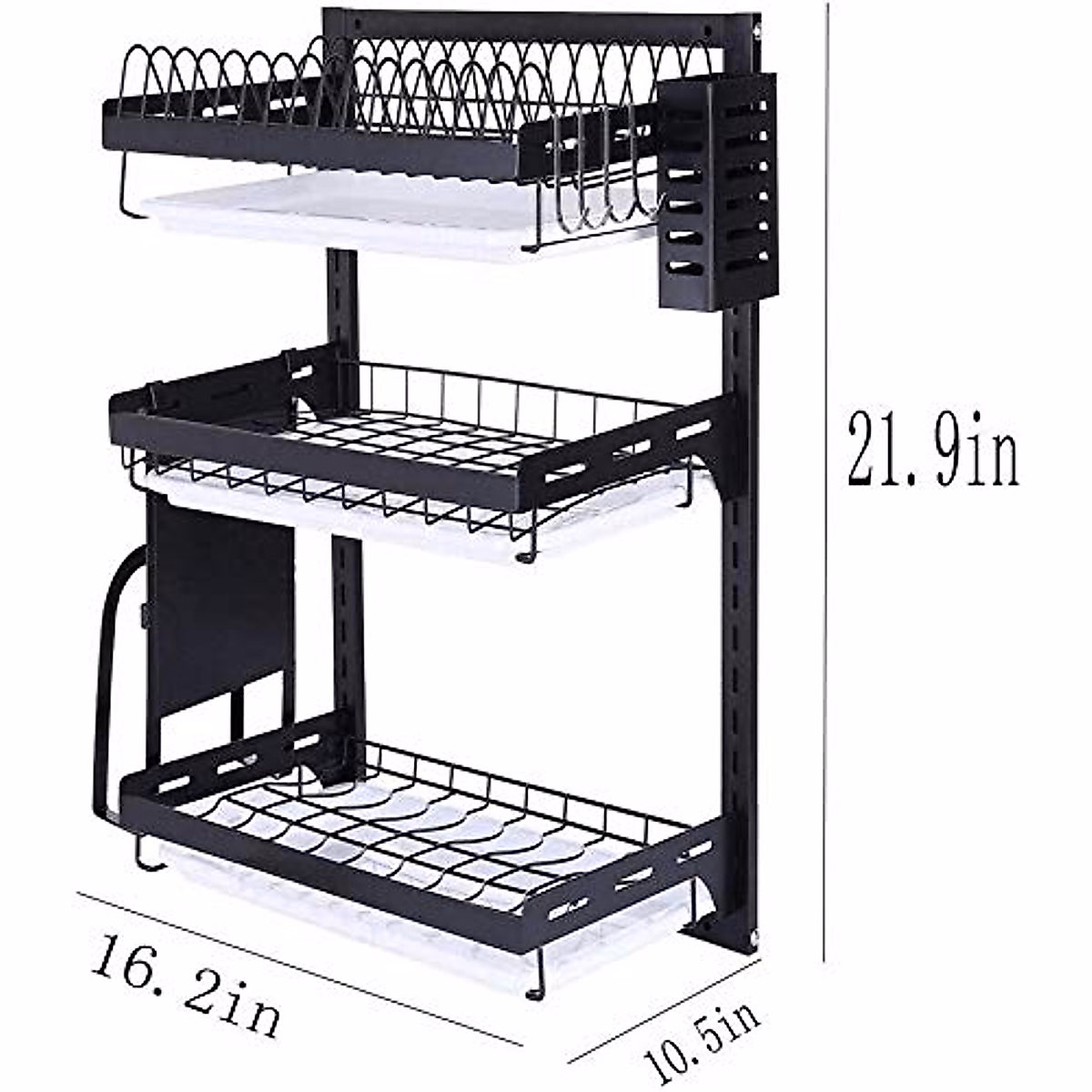 MYOYAY Dish Drying Rack Wall Mounted 3 Tier Hanging Dish Drainer Organizer Storage Shelf Drainer with Drainboard Chopsticks Knife Holder for Kitchen Sink