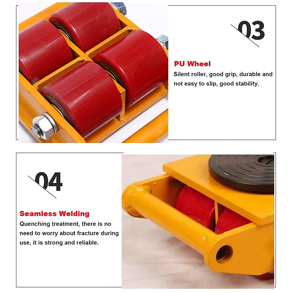 6T Industrial Machinery Mover with 360° Rotation Plat 13200lbs Machinery Moving Skates with 4 Roller Wheels Machinery Mover Dolly Skate, Orange, 1PC