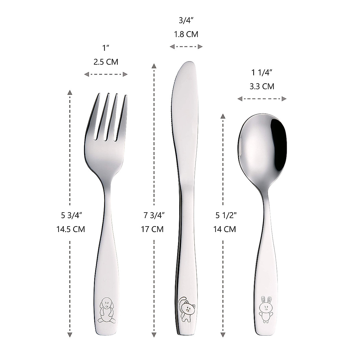 ANNOVA Children's Flatware 9 Pieces Set - Stainless Steel Cutlery/Silverware 3 x Safe Forks, 3 x Dinner Knife, 3 x Dinner Spoons - Safe Kids Toddler Utensils Lunch Box (Engraved Dog Cat Bunny)