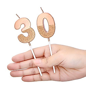 BBTO 30th Birthday Candles Glitter Cake Numeral Candles 30th Birthday Cake Topper Decoration for Birthday Wedding Anniversary Celebration Favor, Rose Gold