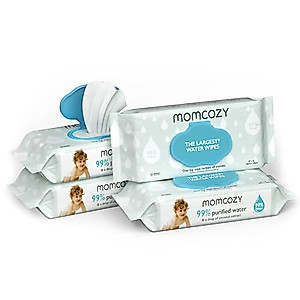 Baby Wipes, Momcozy Water Wipes-Extra Large Size Design, 99% Water Based Wipes & a Drop of Coconut Extract, Cleansing & Moisturizing Baby Wipes for Sensitive Skin, Unscented, 240 Count (4 packs)