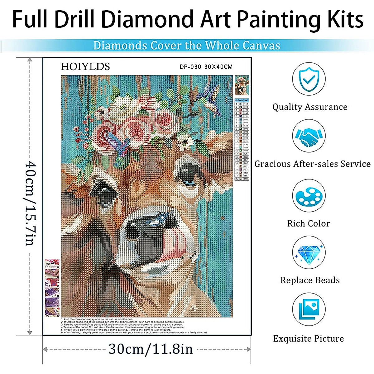 Cow Diamond Art Painting Kits for Adults - Round Full Drill Diamond Dots Paintings for Beginners, 5D Paint with Diamonds Pictures Gem Art Painting Kits DIY Adult Crafts Diamond Art Project Kits