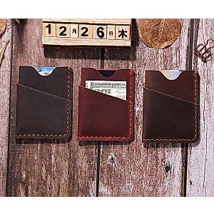 Robrasim Front Pocket Minimalist Slim Wallet, Handmade Genuine Leather Minimalist Credit Card Case Holder for Men & Women - Coffee