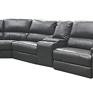 AC Pacific Brady 7 Piece Sectional Power Reclining Sofa | Faux Leather Couch with Storage Consoles, Cup Holders & USB Ports, Grey