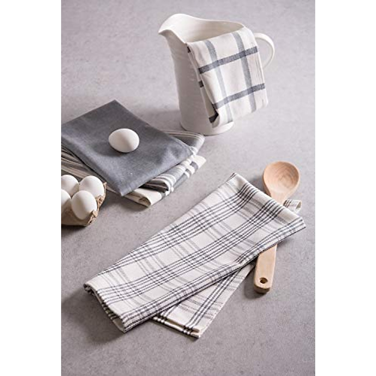 DII Assorted Woven, Kitchen Dishtowel Set, 18x28, Gray, 5 Piece