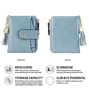 ZLONUBEY Wallet for Women Genuine Leather RFID Blocking Small Women Wallets Bifold Card Case with Zipper Pocket(Blue)