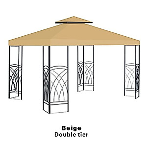 BenefitUSA Replacement Canopy Top Cover for 10'X10' Gazebo Polyester Double Tiers for Outdoor Garden Patio Pavilion Sunshade (Beige)