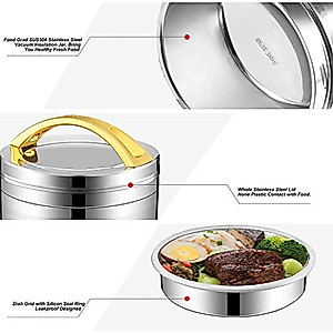 Moffeio Insulated Food Container for Hot Food 2 Compartments Lunch Thermos Wide Mouth 304 Stainless Steel Vacuum Insulated Food Jar 35oz