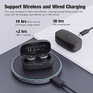 Wireless Earbuds Boean Mini Bluetooth Headphones with Charging Case 46H Playtime IPX8 Waterproof Earbuds Button Control Deep Bass Earphones Built in Mic Light-Weight HD Stereo Headset for Sports Black