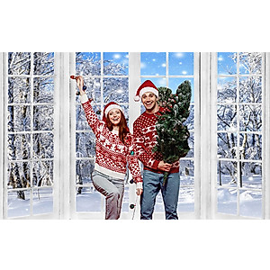 CRTPOD 15x10ft Winter Window Backdrop for Photoshoot Snow Forest Wonderland Background for Photography Holiday Christmas New Year Family Party Banner Wall Kids Portrait Studio Props