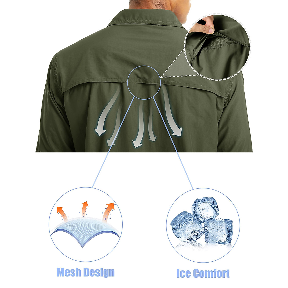 MAGCOMSEN UV Protection Shirts for Men Fishing Shirts for Men Long Sleeve Shirts for Men Hiking Shirts Work Shirts Army Green XL