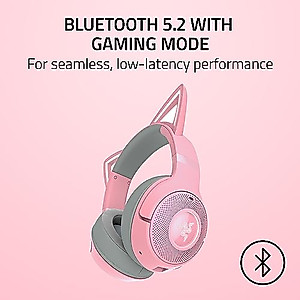 Razer Kraken Kitty V2 BT Wireless RGB Headset: Chroma RGB Kitty Ears & Earcups - Bluetooth 5.2-40 mm Drivers - Noise-Cancelling Mics - Lightweight - 40 Hr Battery w/Type C Charging - Quartz Pink