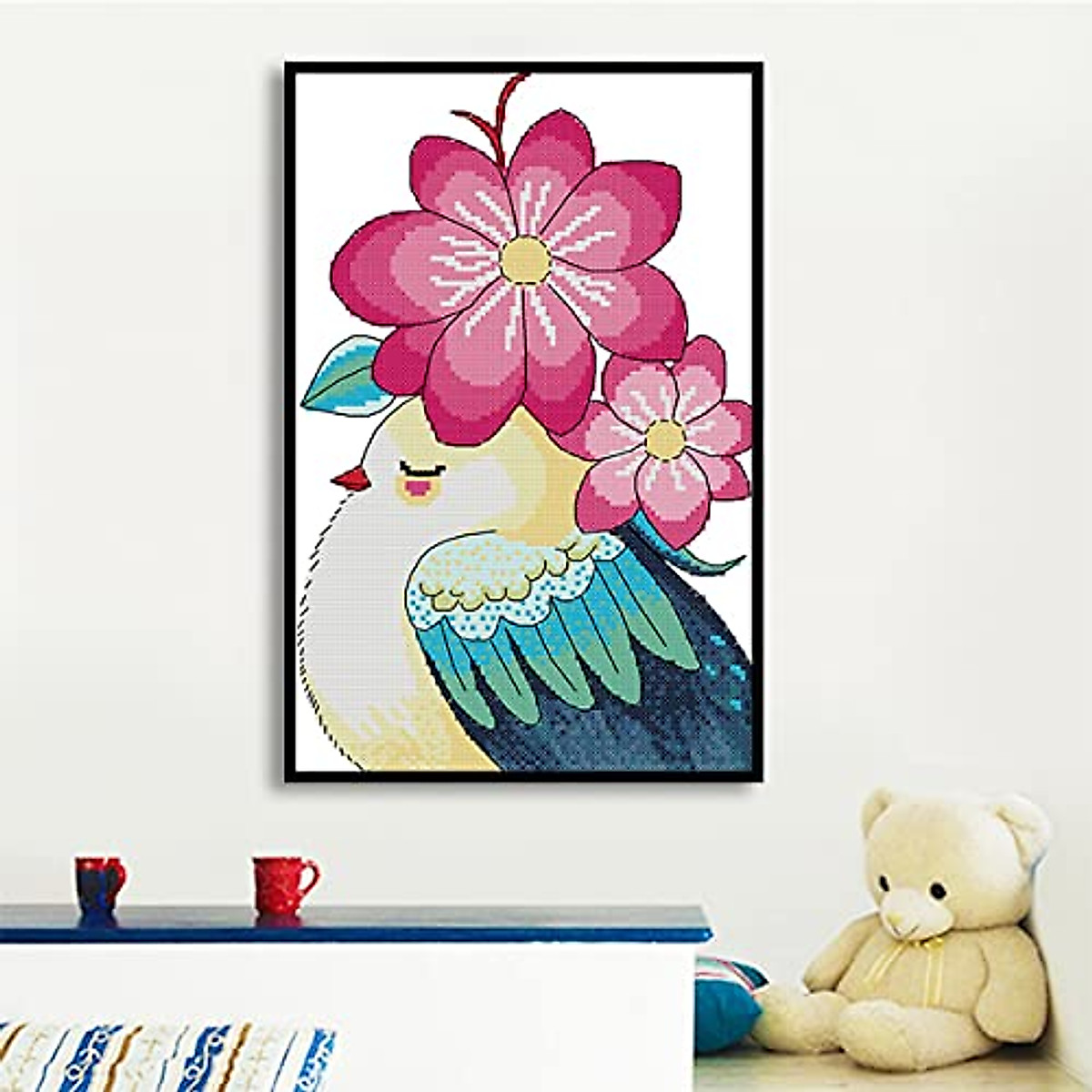 Maydear Full Range of Embroidery Starter Kits Stamped Cross Stitch Kits Beginners for DIY Embroidery 11CT 3 Strands - Bird and Flowers 11×16.9(inch)