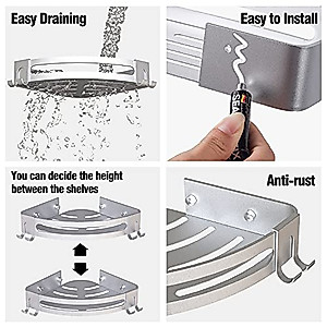 GeekDigg 2 Pack Aluminum Brackets for Shower Caddy Shelf 2-Pack Shower Shelves for Tile Walls, Aluminum Corner Shower Basket Caddy