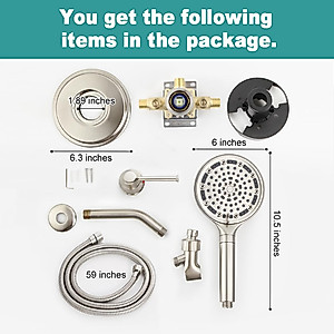 Single Handle Shower Faucet Set with Valve High Pressure 6 Inch with 6 Spray Modes Showerhead with Filters,Shower Head with Handheld, Shower Trim Kit Shower Fixtures,Brushed Nickel