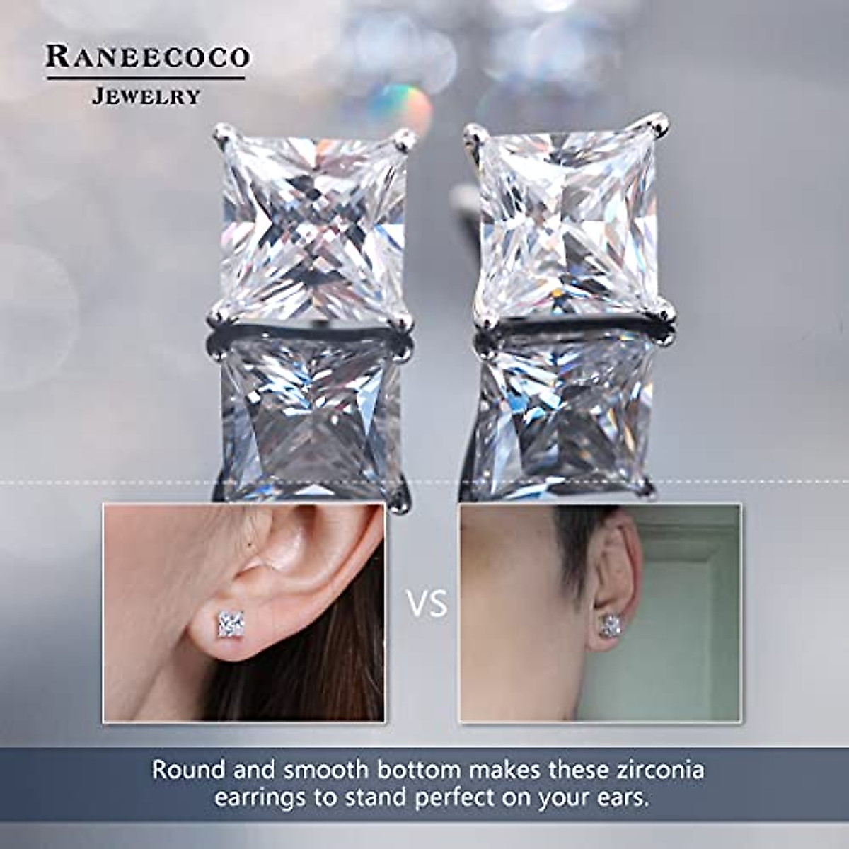 "STUNNING FLAME “18K White Gold Plated Sterling Silver Princess Cut Cubic Zirconia Stud Earrings for men women(w-7)