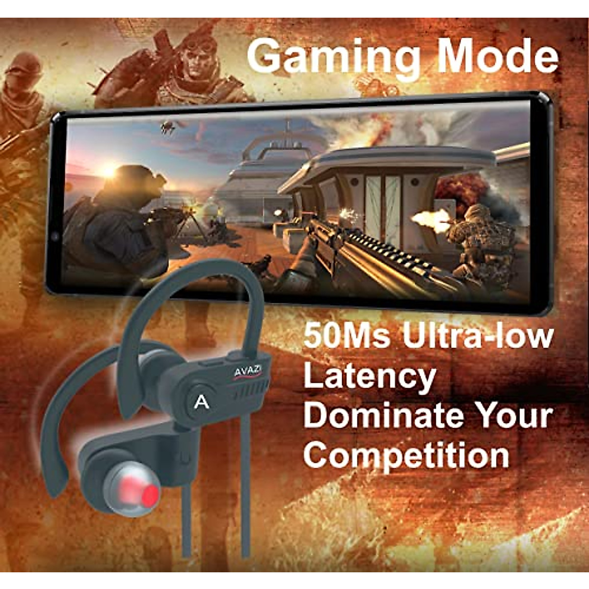 AVAZI Bluetooth 5.1 Wireless Earbuds, Sport IPX7 Waterproof Earphones, Richer Bass HiFi Stereo in-Ear Earphones, Gaming Mode, 12 hrs, Running Bluetooth Headphones W/CVC6.0 Noise Cancelling Mic