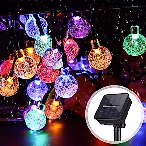 Jaipirza Solar String Lights Outdoor, 50 LED 10M32.8 ft Colored Crystal Globe Lights 8 Modes, IndoorOutdoor Waterproof Solar Powered Yard Porch Home Party Christmas Wedding Decor, Multicolor