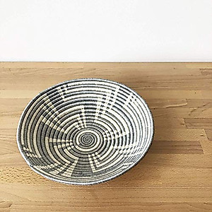 African Basket- Malindi/Rwanda Basket/Woven Bowl/Sisal & Sweetgrass Basket/Blue-Gray, White