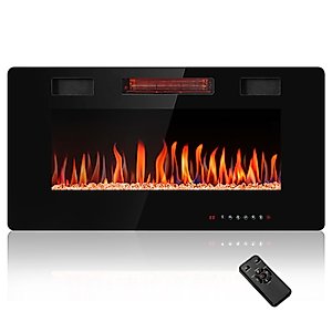 R.W.FLAME 36" Recessed and Wall Mounted Electric Fireplace, 5100BTU Thin Electric Fireplace Heater with Low Noise, Fit for 2 x 4 and 2 x 6 Stud, Remote Control, Adjustable Flame Color and Brightness.