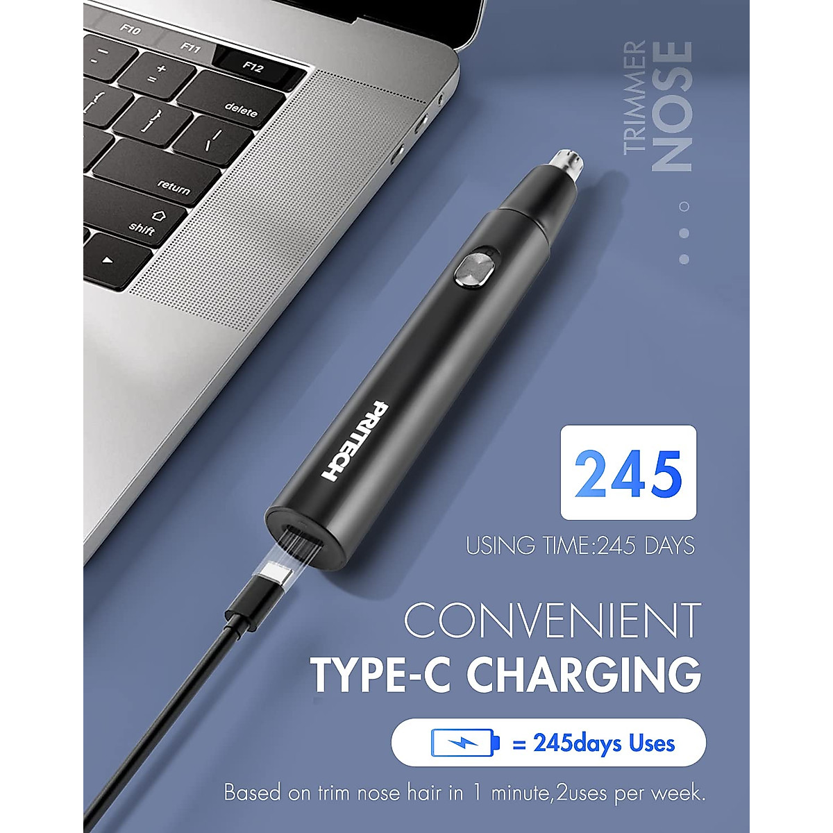 PRITECH Nose Hair Trimmer for Men & Women, Rechargeable, Portable, Washable, Dual-Edge Blades, 245 Days of Use