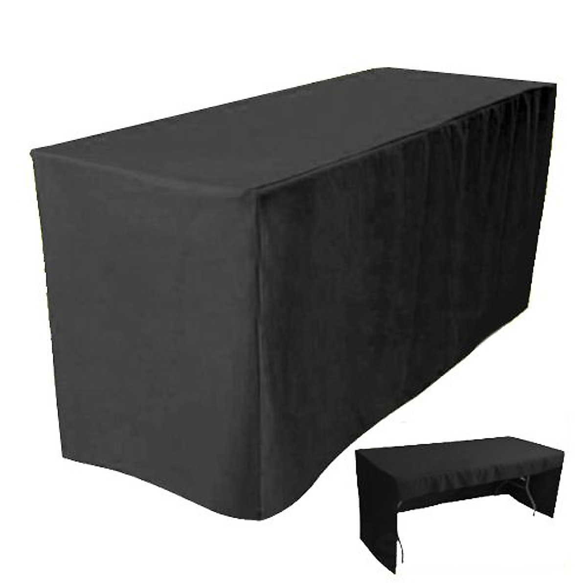 4Less 4' Fitted Tablecloth Table Cover Trade Show Event Open Back Side - 3 Sided Black