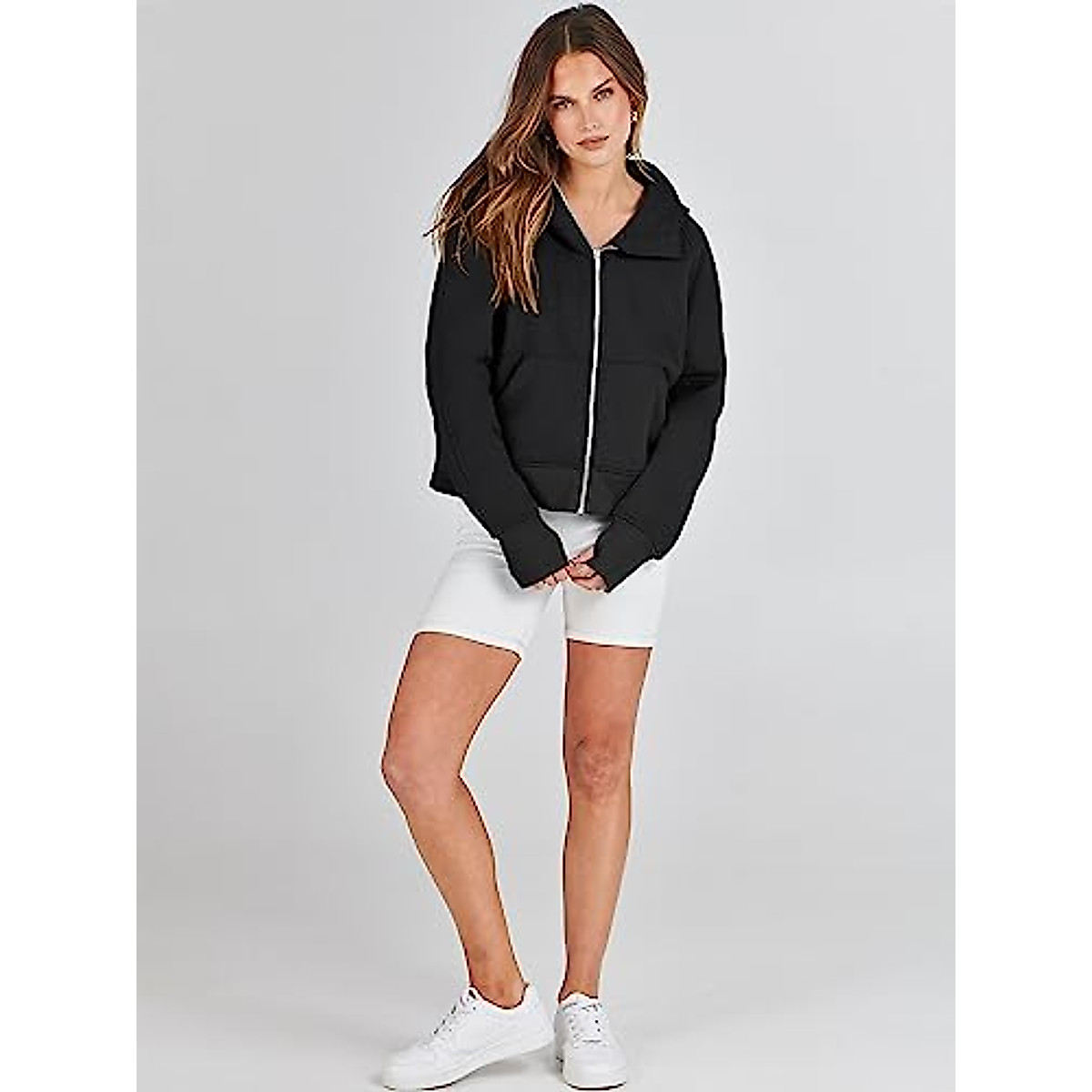 ANRABESS Hoodies for Women Casual Long Sleeve Jackets Oversized Fleece Sweatshirts Zip Up 2023 Y2k Hooded Teen Girl Tops Trendy Fall Clothing Black A1015heise-L