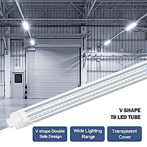 R17D LED Bulb Light 8FT, 90W T8 LED Tubes, 10000LM, Clean Cover, HO Rotatable End 8FEET 2 Pin Shop Light, 6000K, T8 T10 T12 Fluorescent Light Replacement, Ballast Bypass,Dual-End Powered (6-Pack)
