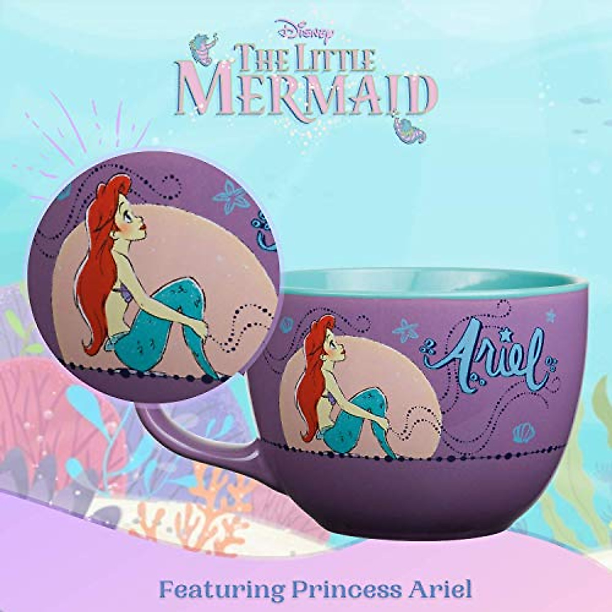 Silver Buffalo Disney Princess Little Mermaid Ariel Moonlight Ceramic Soup Mug, 24 Ounces