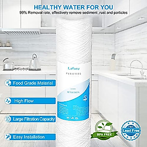 Lafiucy 30 Micron 10" x 2.5" String Wound Sediment Water Filter Cartridge,5 Pack,Whole House Sediment Filtration, Universal Replacement for Most 10 inch RO Unit