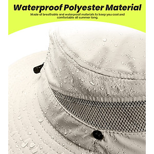 Sun Hat with High Ponytail Hole for Women, UPF 50+ UV Protection Safari Hiking Wide Brim Foldable Waterproof Beach Bucket Hat Beige