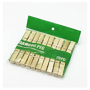 Pack of 20 clothes pegs made of bamboo, wooden pegs, clothes pegs with windproof clothes pegs, large wooden clothes pegs, wooden clothes pegs for hanging clothes and handicrafts, Clothes peg bamb