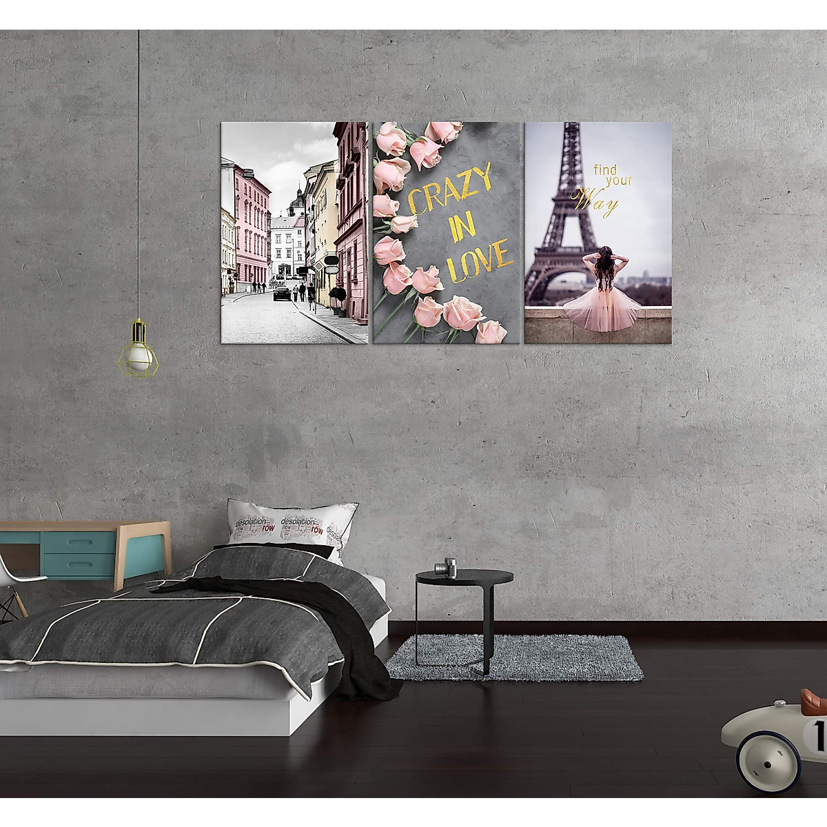 Paris Street Scene Romantic Wall Art Eiffel Tower Painting Pictures Print on Canvas Modern Artwork for Living Room Dining Room Bedroom