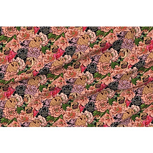 Spoonflower Fabric - Pugs Pug Flowers Dogs Pet Printed on Petal Signature Cotton Fabric Fat Quarter - Sewing Quilting Apparel Crafts Decor